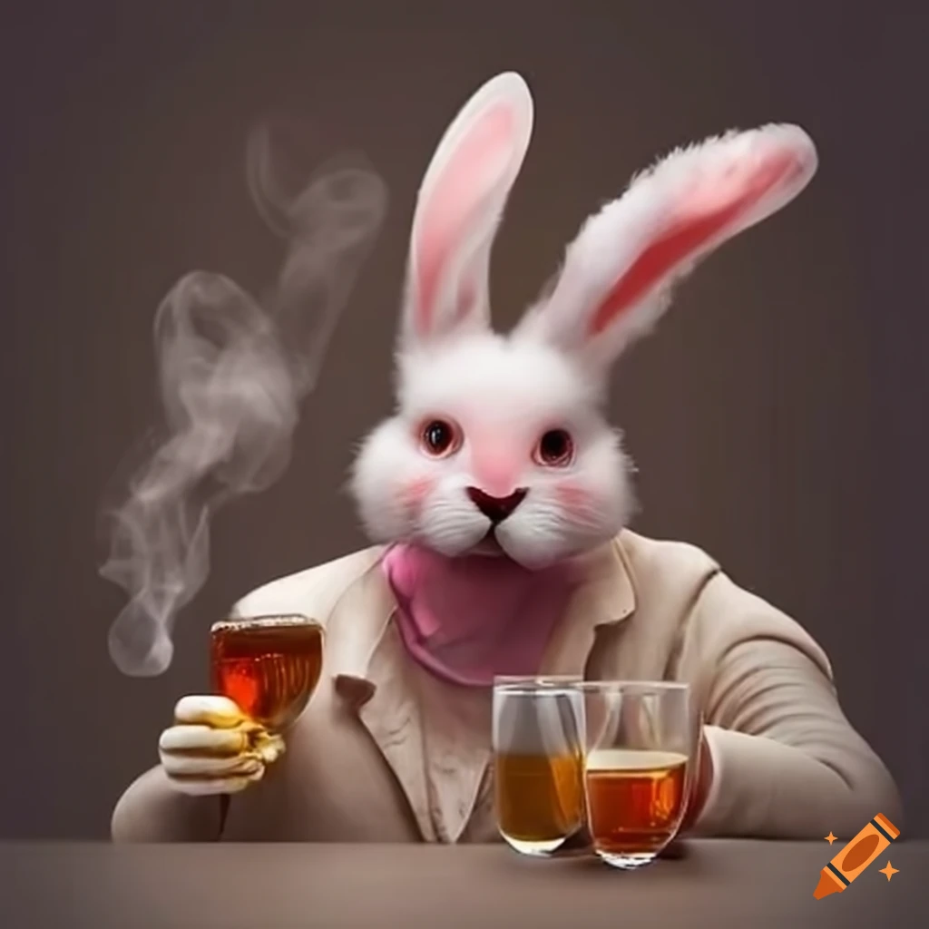 Easter bunny partying with smoke and alcohol on Craiyon