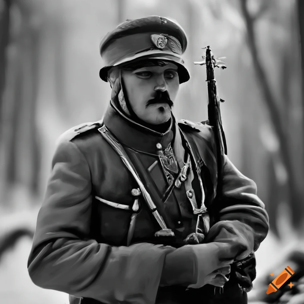 Hyper-realistic portrait of a ww1 imperial german soldier in a snowy ...