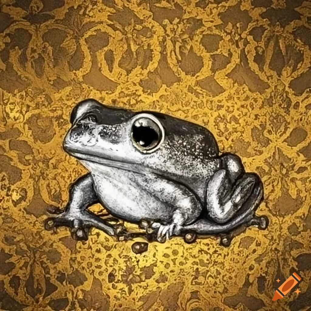 Silver frog on a gold background on Craiyon