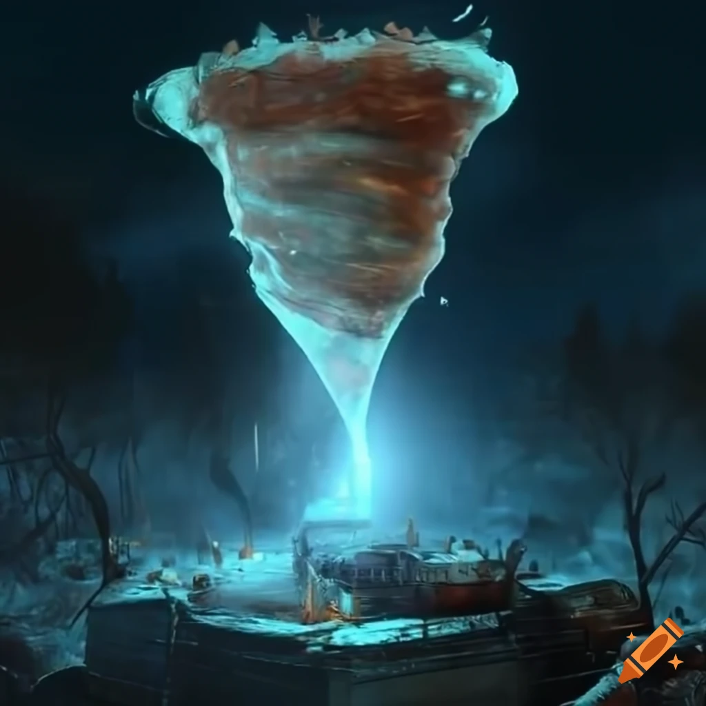 Fallout 4 wasteland hourglass tornado with electricity on Craiyon