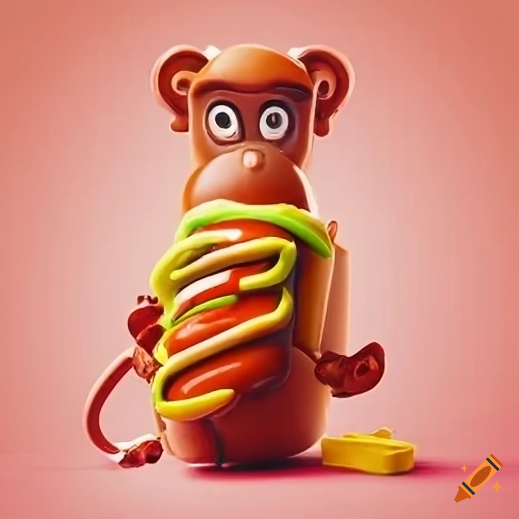 Monkey eating a hotdog on Craiyon