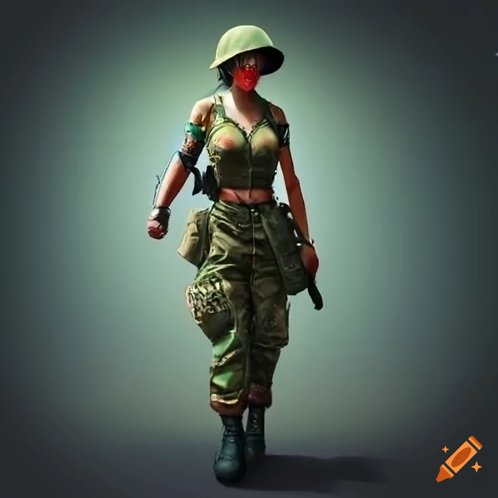 Vietnam War Punk Female Character in military fatigues and DIY punk ...
