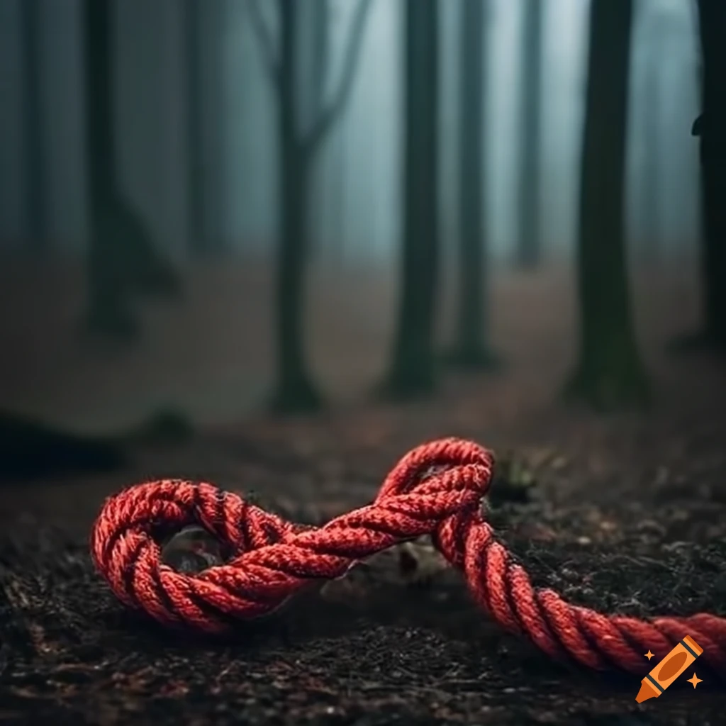 Red rope in a dark forest on Craiyon