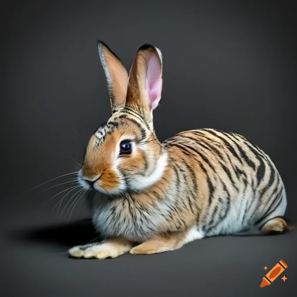 Charming rabbit with emerald eyes and tiger stripes on Craiyon