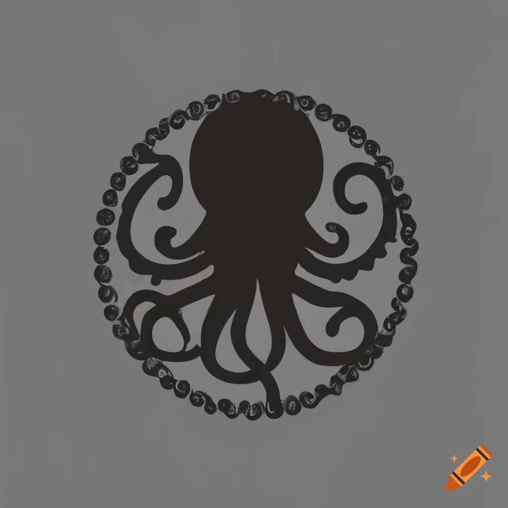 Cthulhu circular octopus logo in sleek silhouette on Craiyon