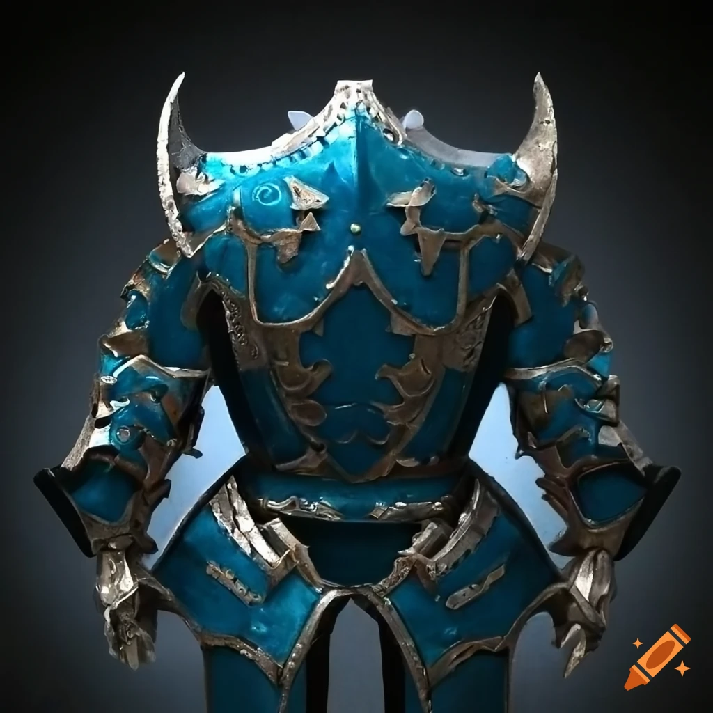 Mythic fantasy azure gothic armor made of steel with front view and ...