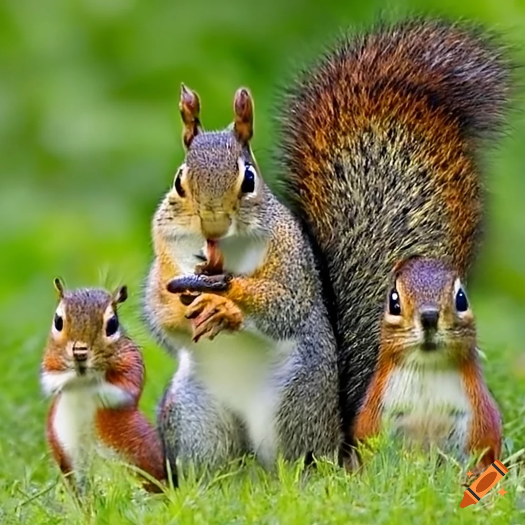 Squirrel family portrait on Craiyon