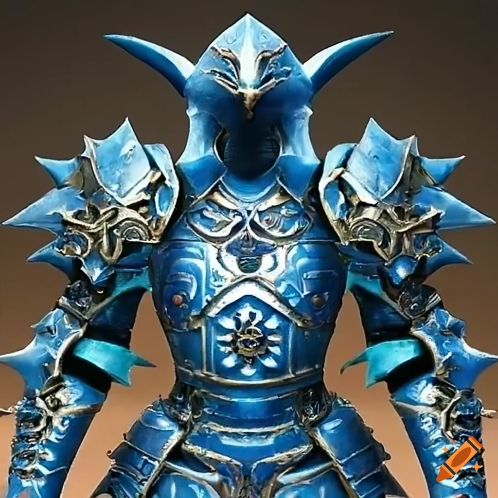 Mythic fantasy master azure gothic steel armor front view on Craiyon