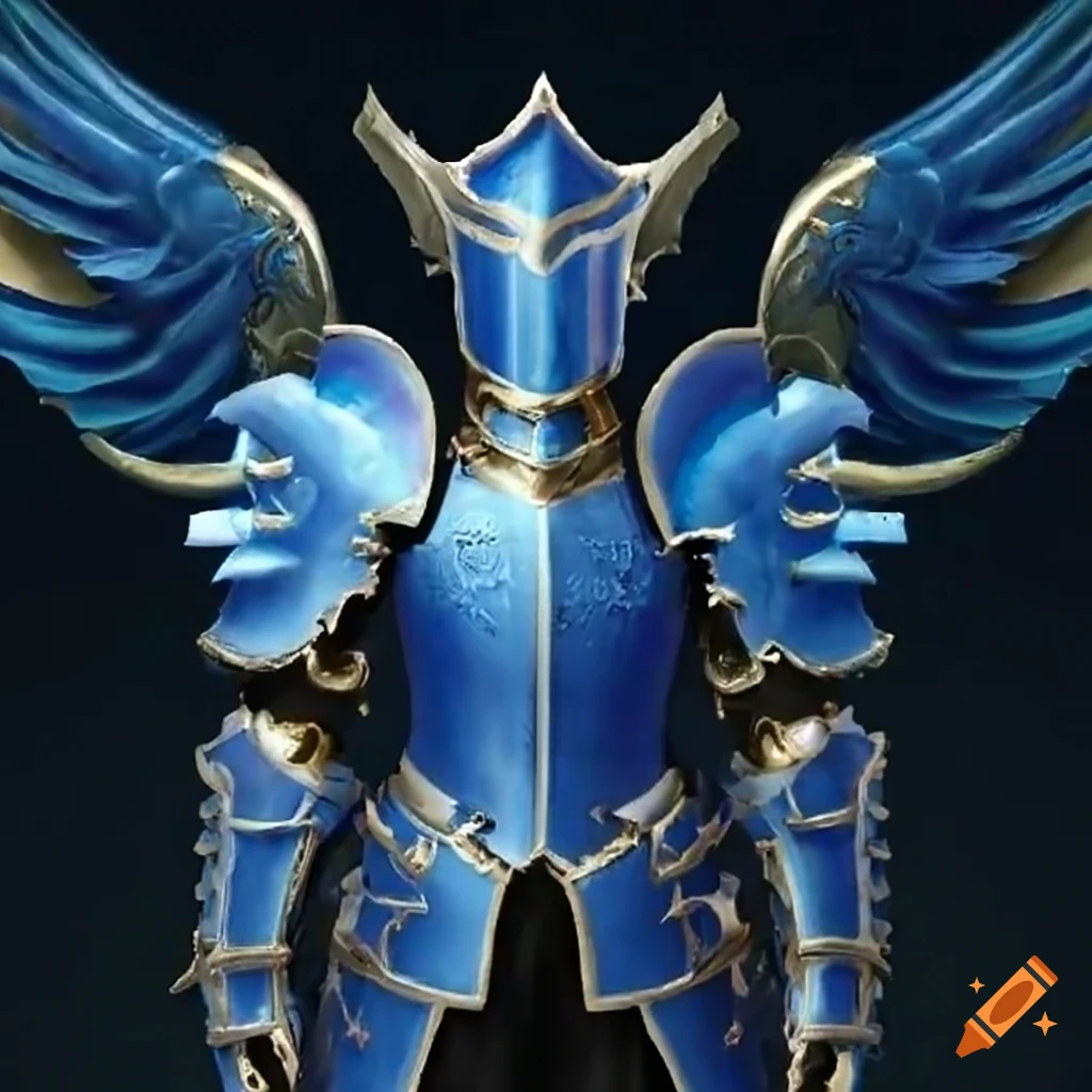 Empty blue male angelic armor on Craiyon