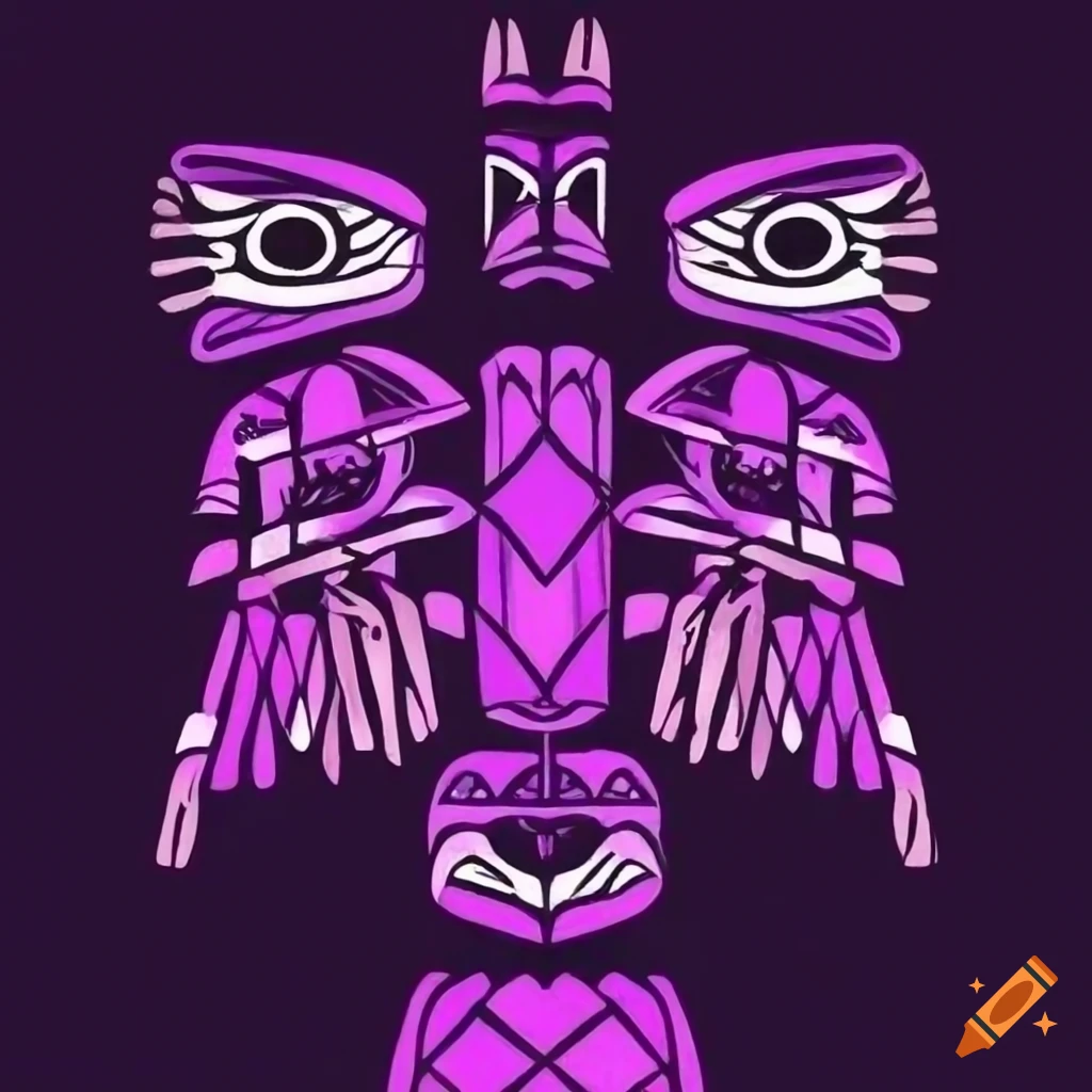 Geometric minimalist drawing of a native American totem in purple ...