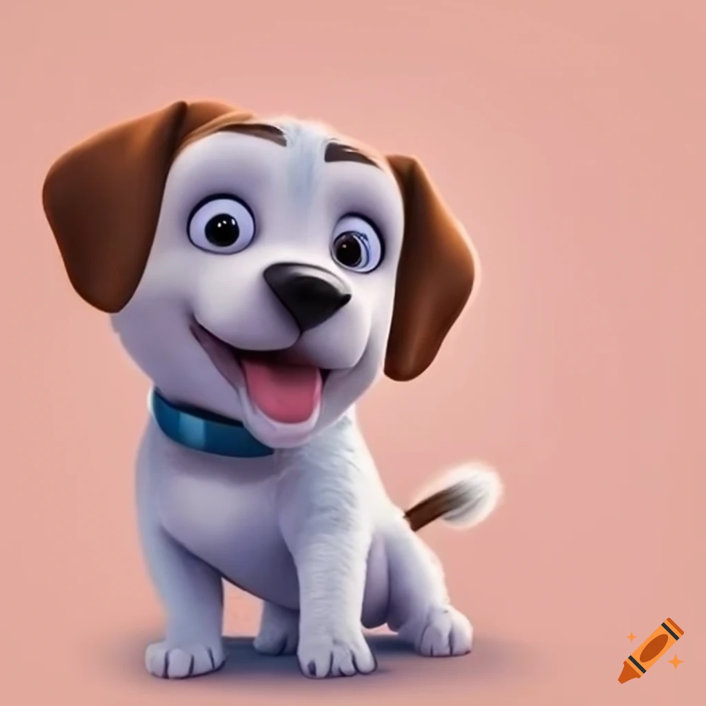 Disney-pixar logo with a cute and friendly white dog mascot on Craiyon
