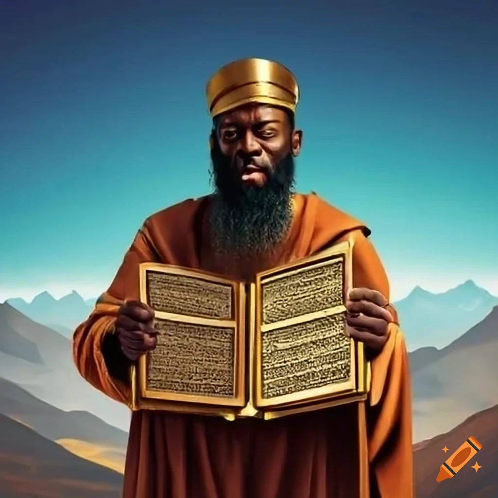 Hebrew israelite man holding the ten commandments with mountains in the ...