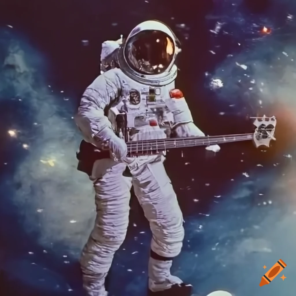 Astronaut in space with a bass guitar on Craiyon