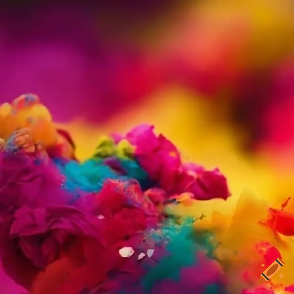 Vibrant holi card with colorful petals and inspiring message on Craiyon