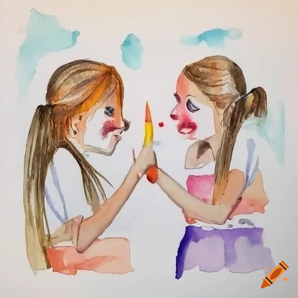 Two girls passionately arguing over art supplies in an animated ...