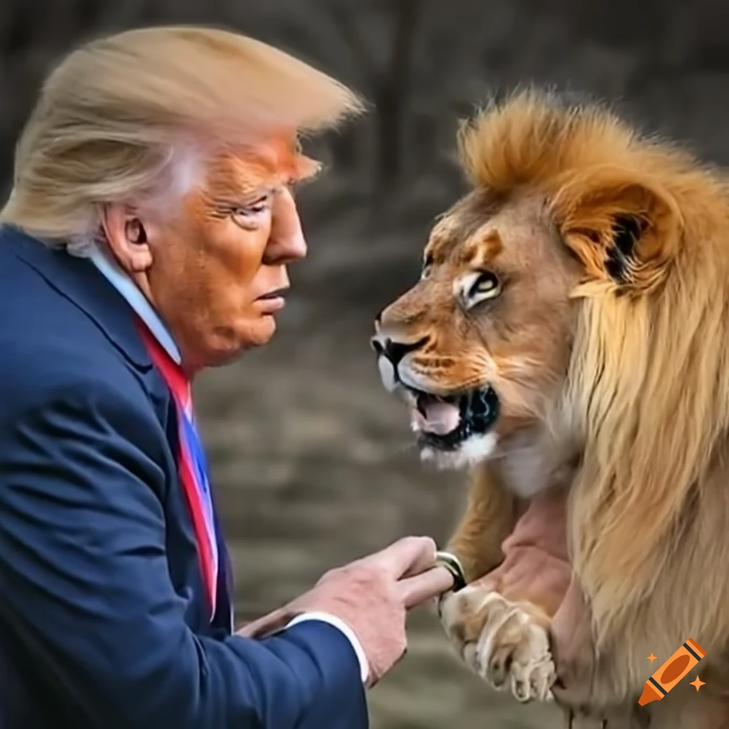 Man with a lion in a symbolic representation on Craiyon