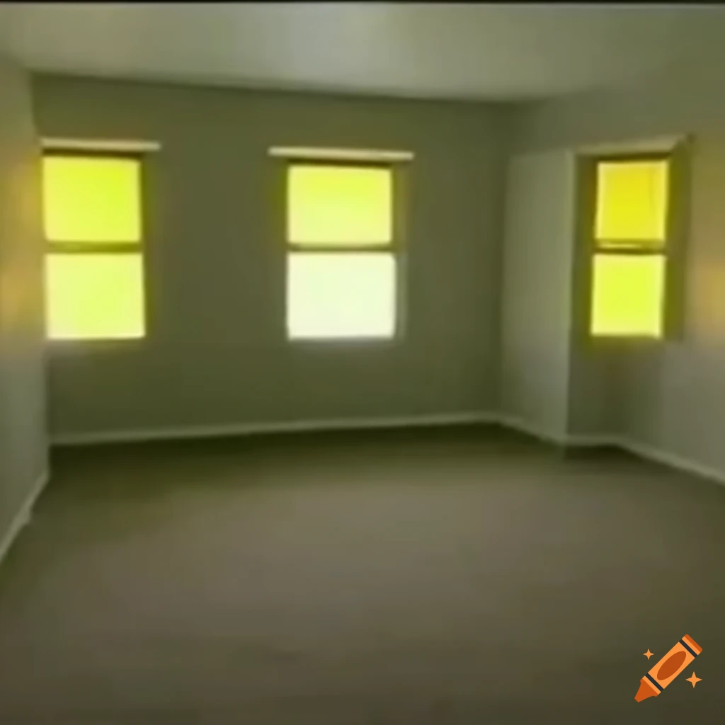 Empty yellow rooms with fluorescent lights in early 2000s style on Craiyon