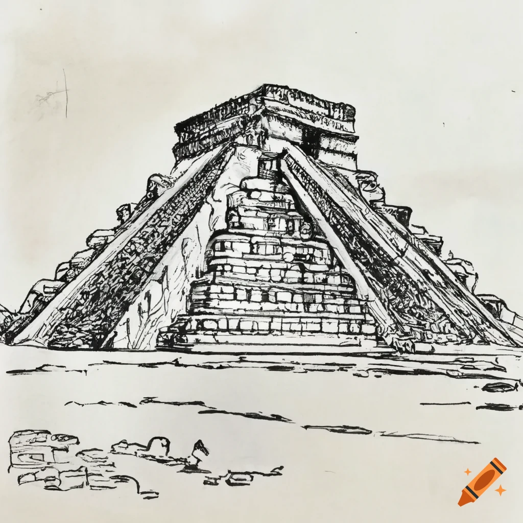 Aztec Temple Drawing