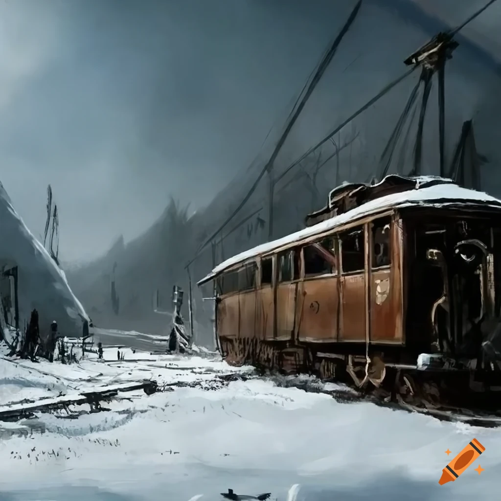 Syberia game character design in winter setting with mechanical sketch ...