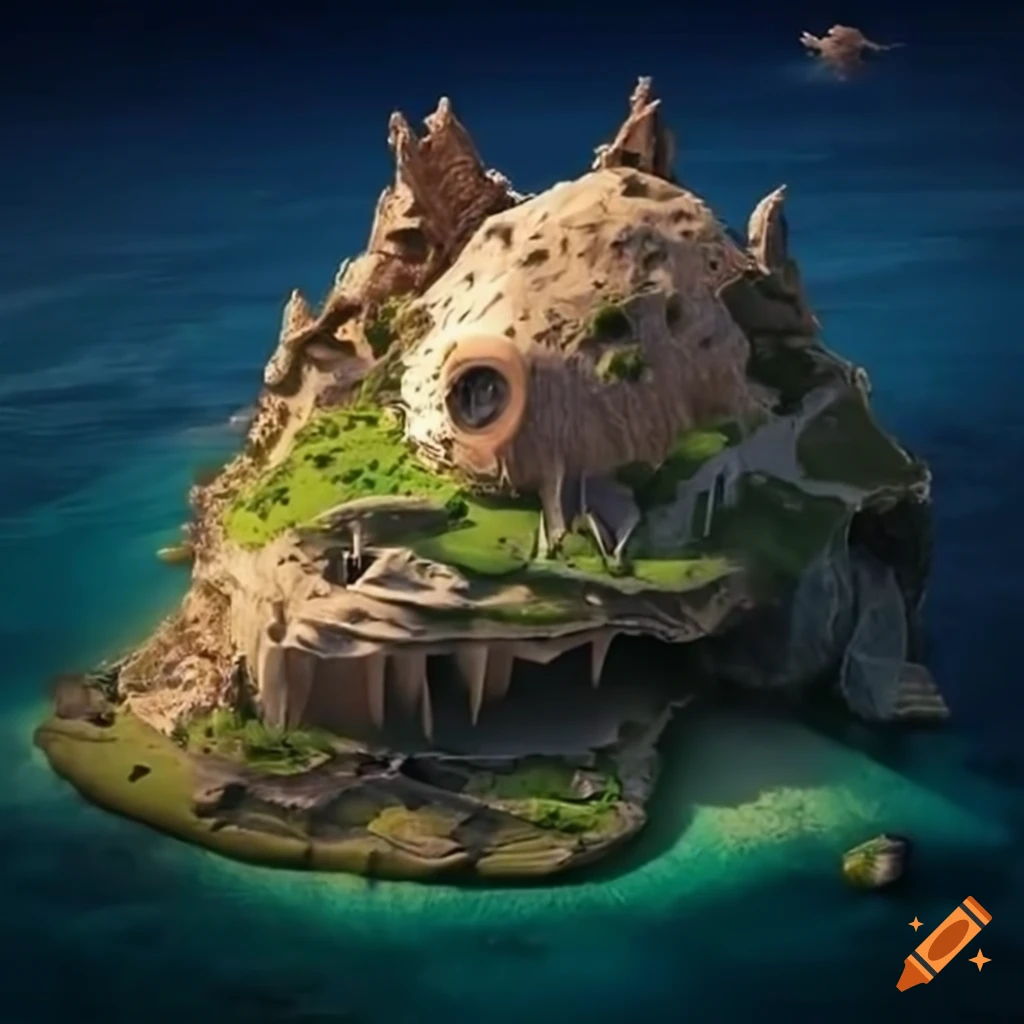 Island with novel cornucopia-like architecture on Craiyon