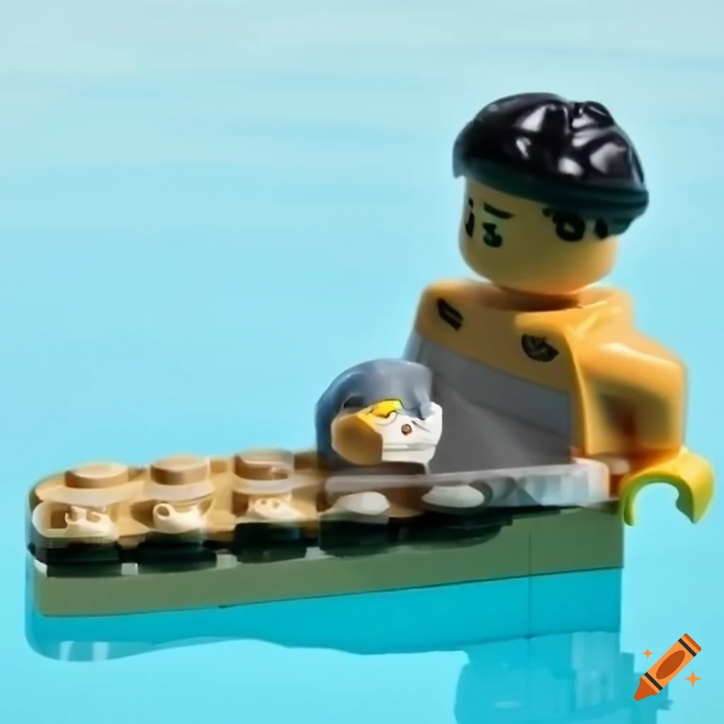 Lego character swimming from a side view on Craiyon