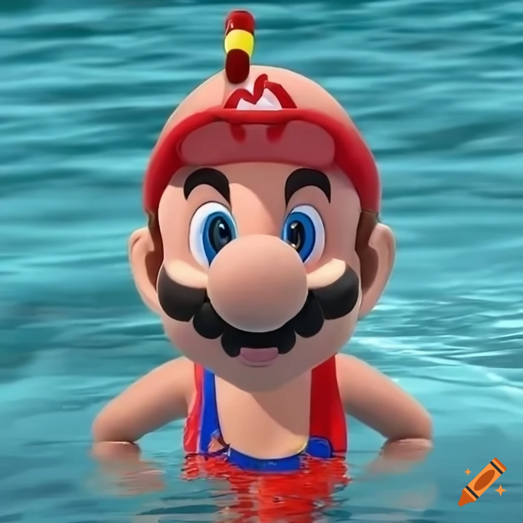 Mario bros in a swimsuit with swim goggles and snorkel on Craiyon