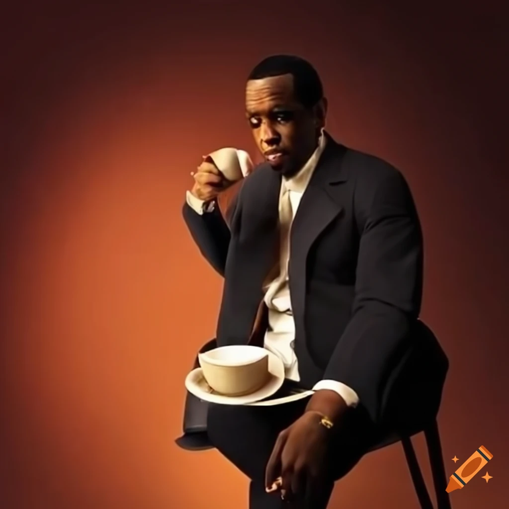 P. diddy enjoying morning coffee on a chair on Craiyon