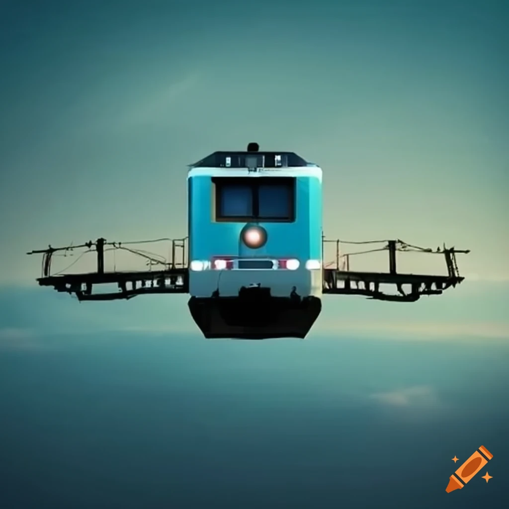 Train flying over river on Craiyon