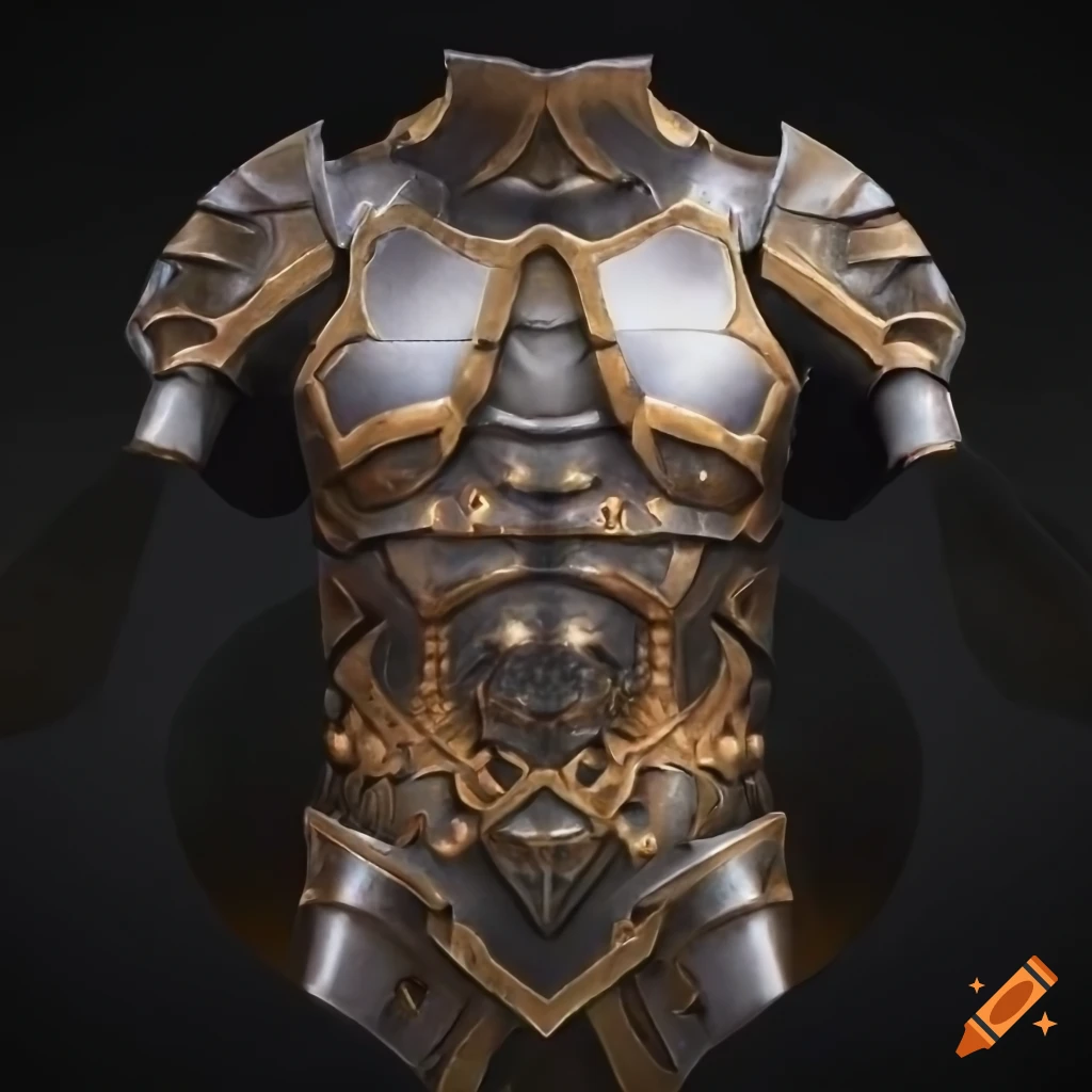 Mythic shiny steel fantasy master torso armor with symmetrical front view on Craiyon