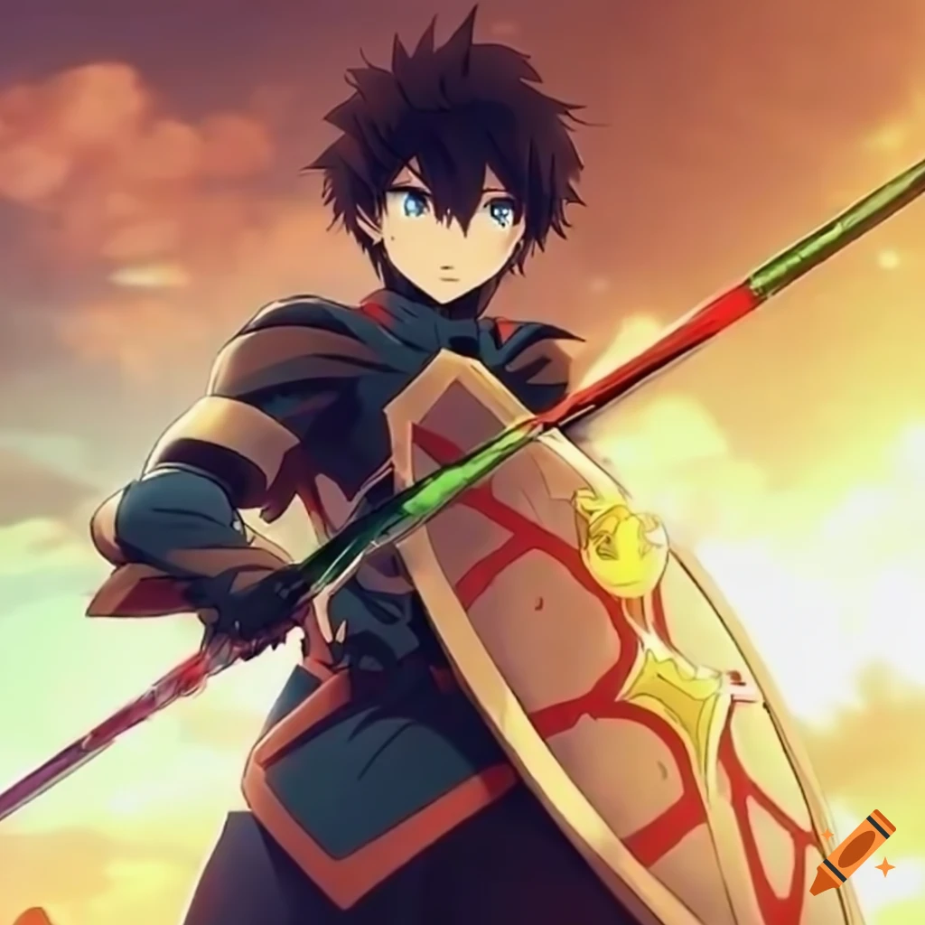 Brave anime hero with lance and shield displaying strength and courage ...
