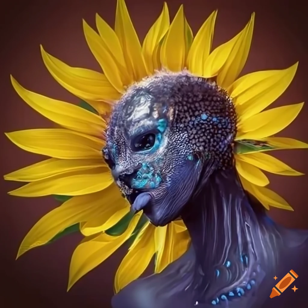 Futuristic technological creature with pollution and sunflower on Craiyon