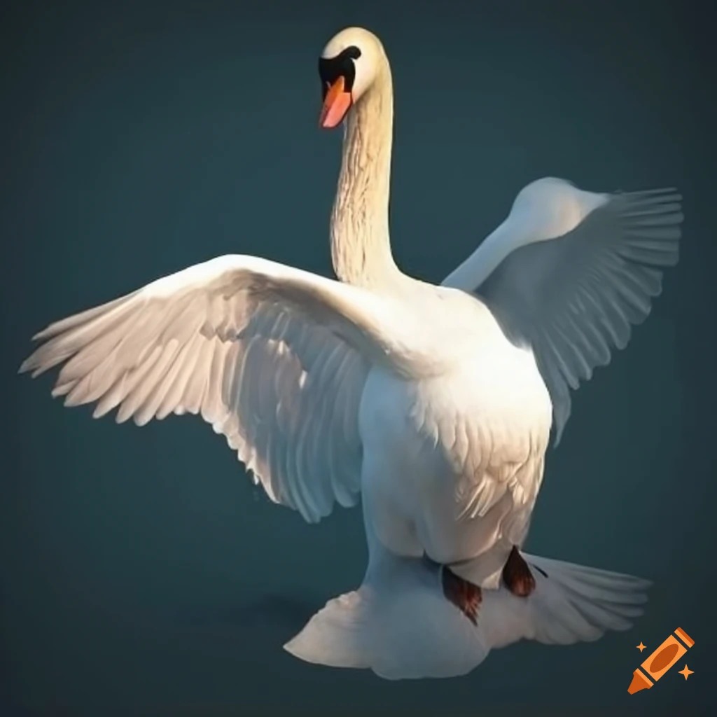 Regal swan with large wings and muscular neck in a non-realistic style ...
