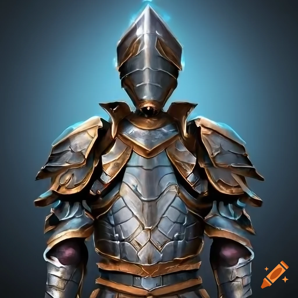 Shiny steel magic fantasy master armor with symmetrical front view on ...