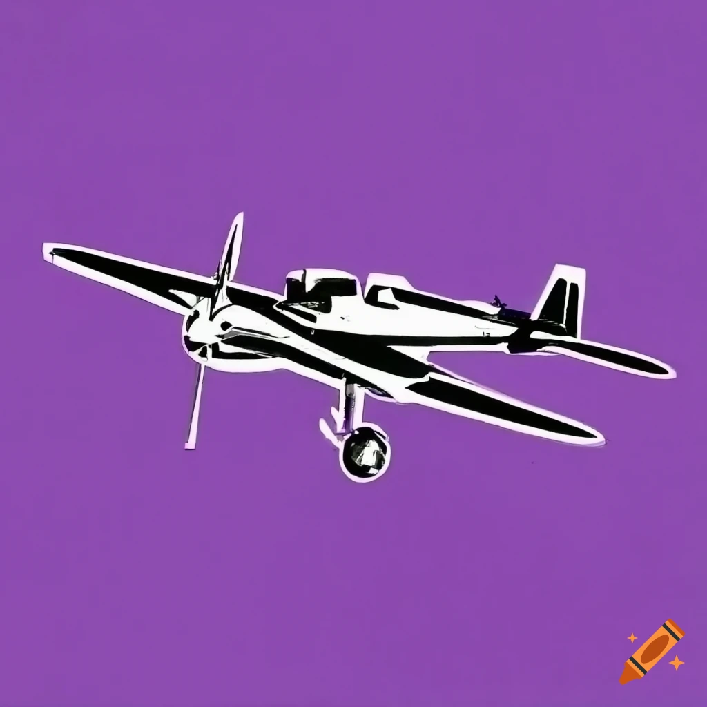 Minimalist drawing of WW2 planes flying over Brno city in purple, black ...