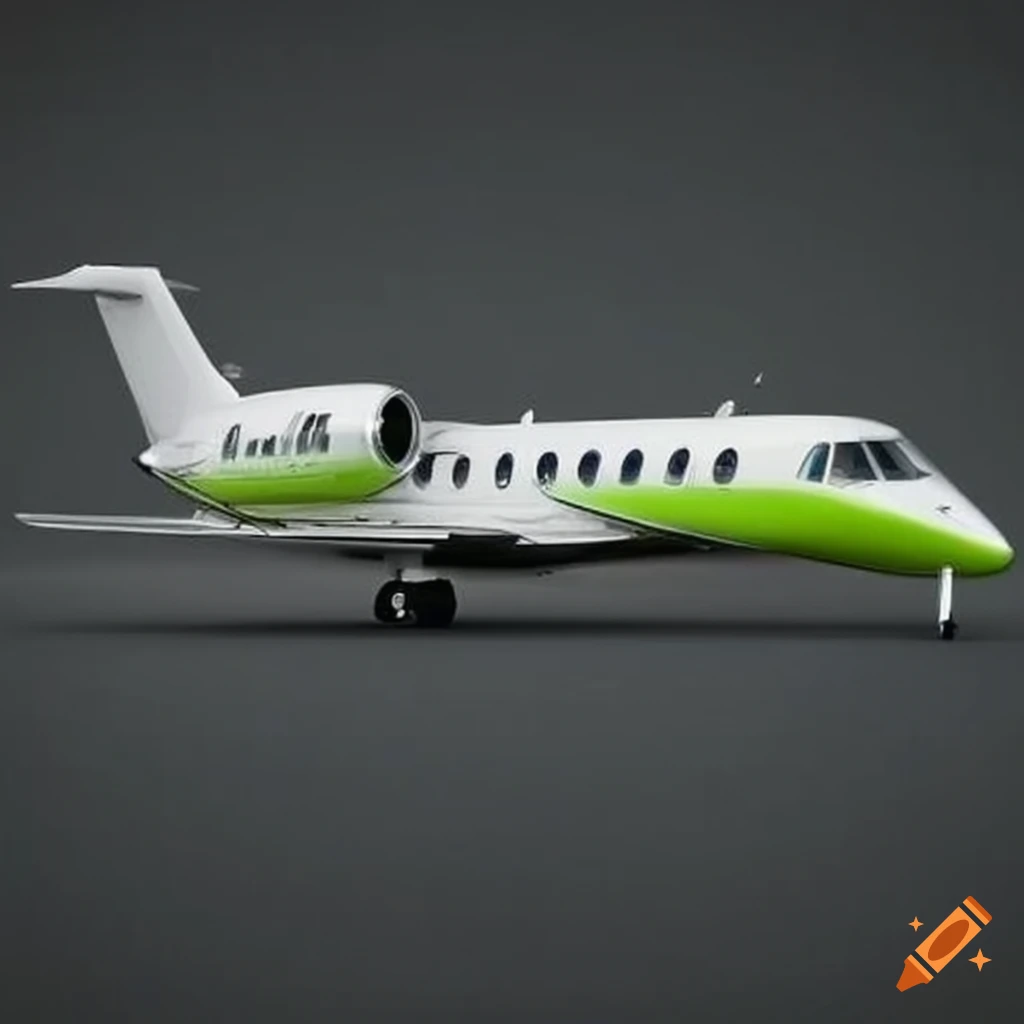 White private jet with lime green accents on Craiyon