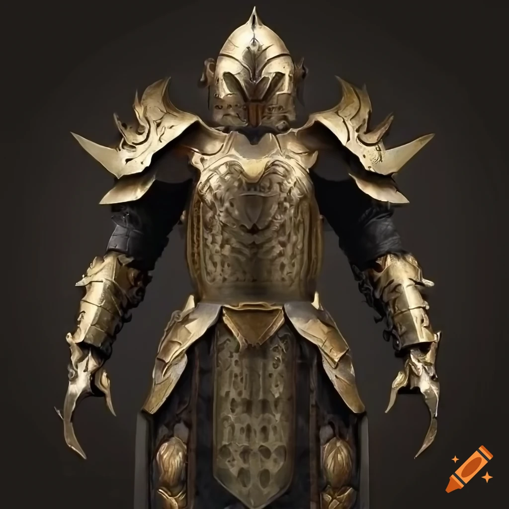 Legendary mythic steel armor with symmetrical front view on Craiyon