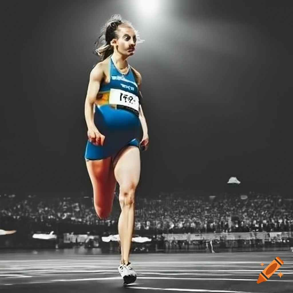 Pregnant woman winning an athletics race with olympic games logo on Craiyon