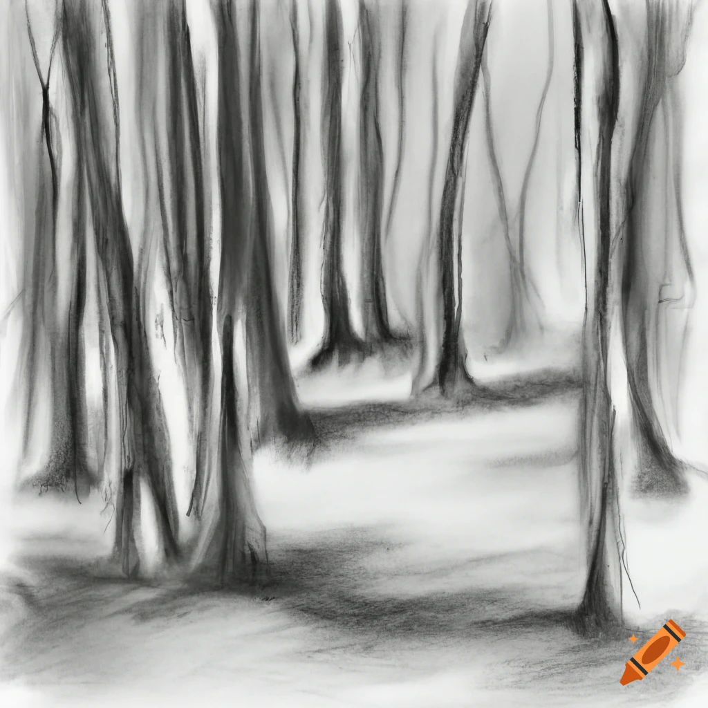Trees in a forest in charcoal drawing style on Craiyon