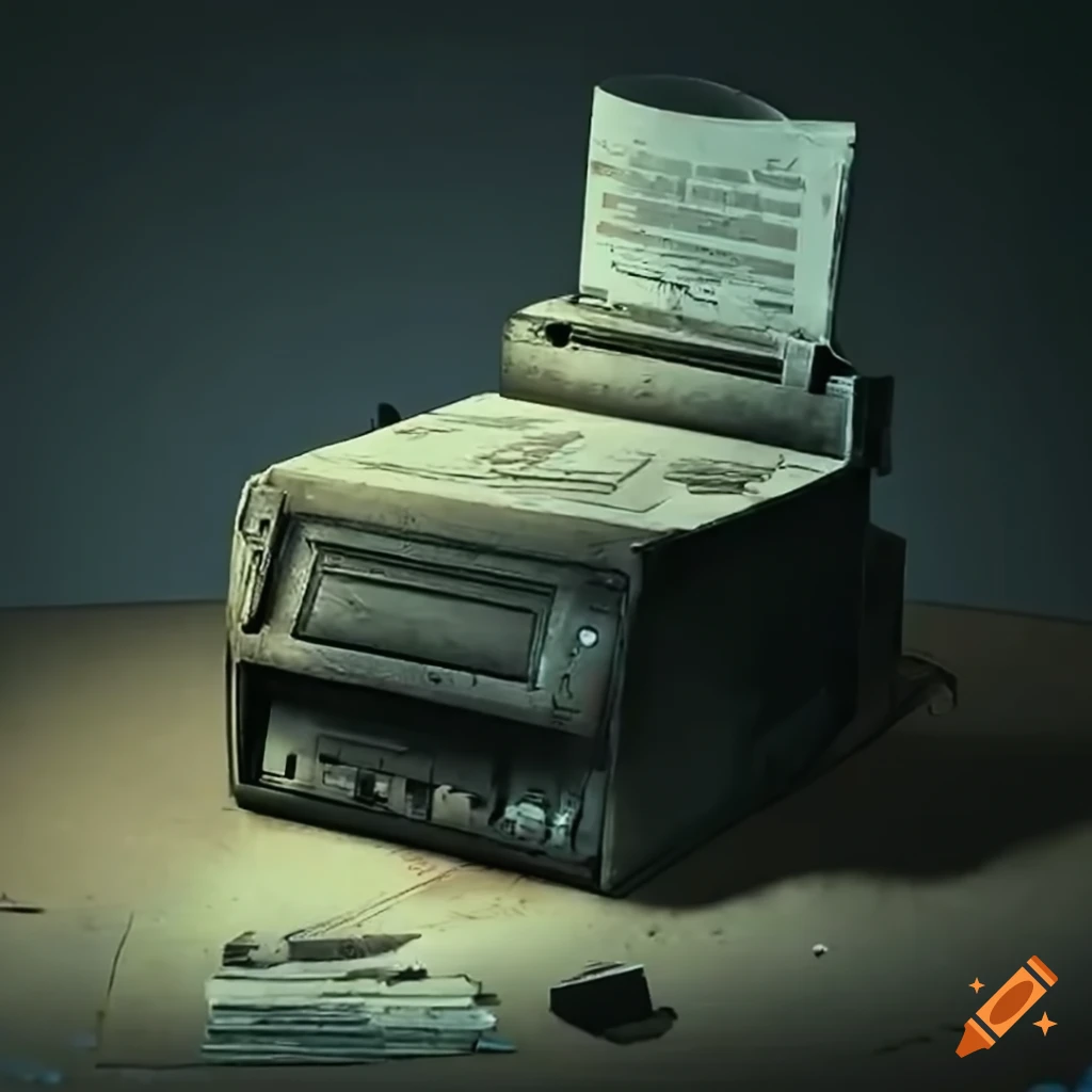 Fallout 4 wasteland computer receipt printer with paper on Craiyon