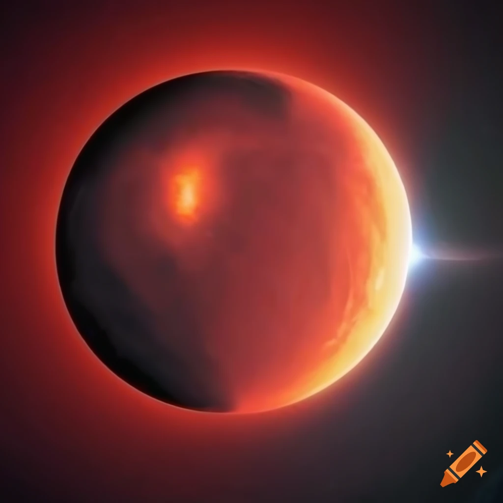 Red and black planet with volcanoes in 4k resolution on Craiyon