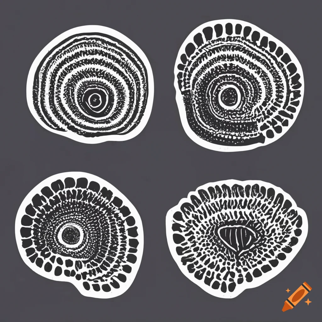 Stylized black and white turkey tail mushroom patterns on Craiyon
