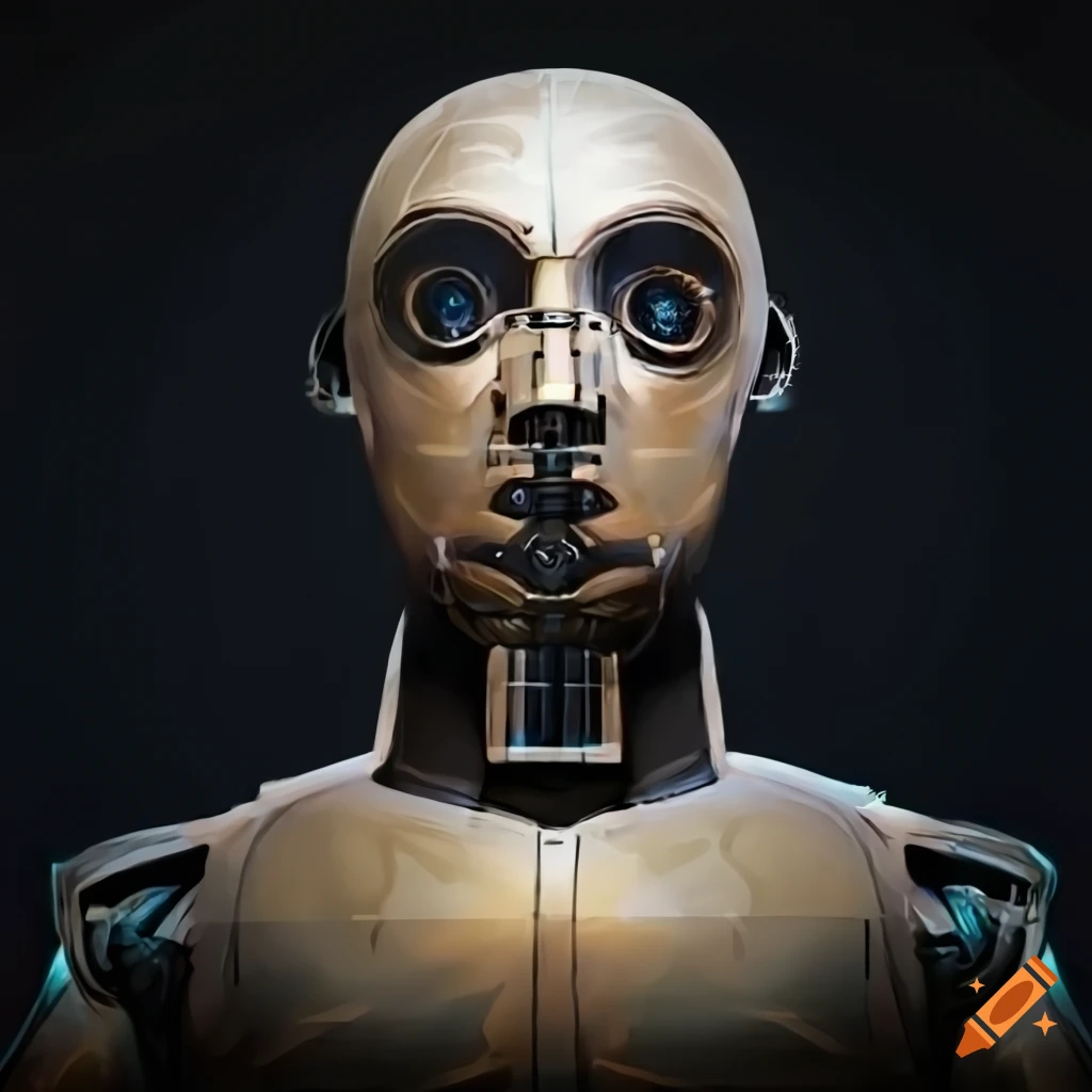 Religious portrait of a scifi robot as orthodox icon with human mask on ...