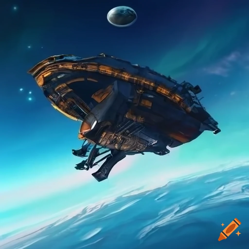 Bulky sci-fi spaceship with solar sails on Craiyon