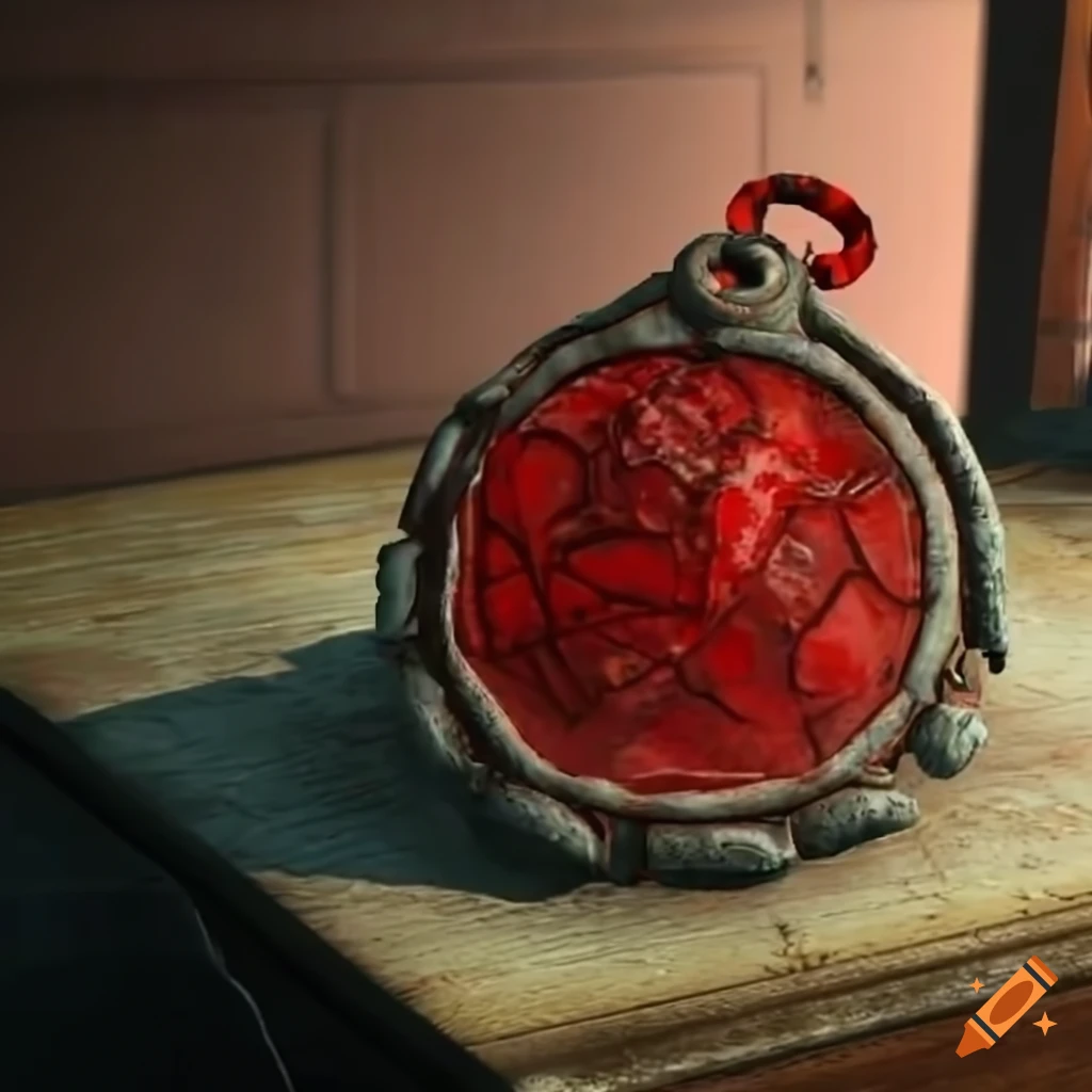Fallout 4 wasteland red amulet on a table on Craiyon