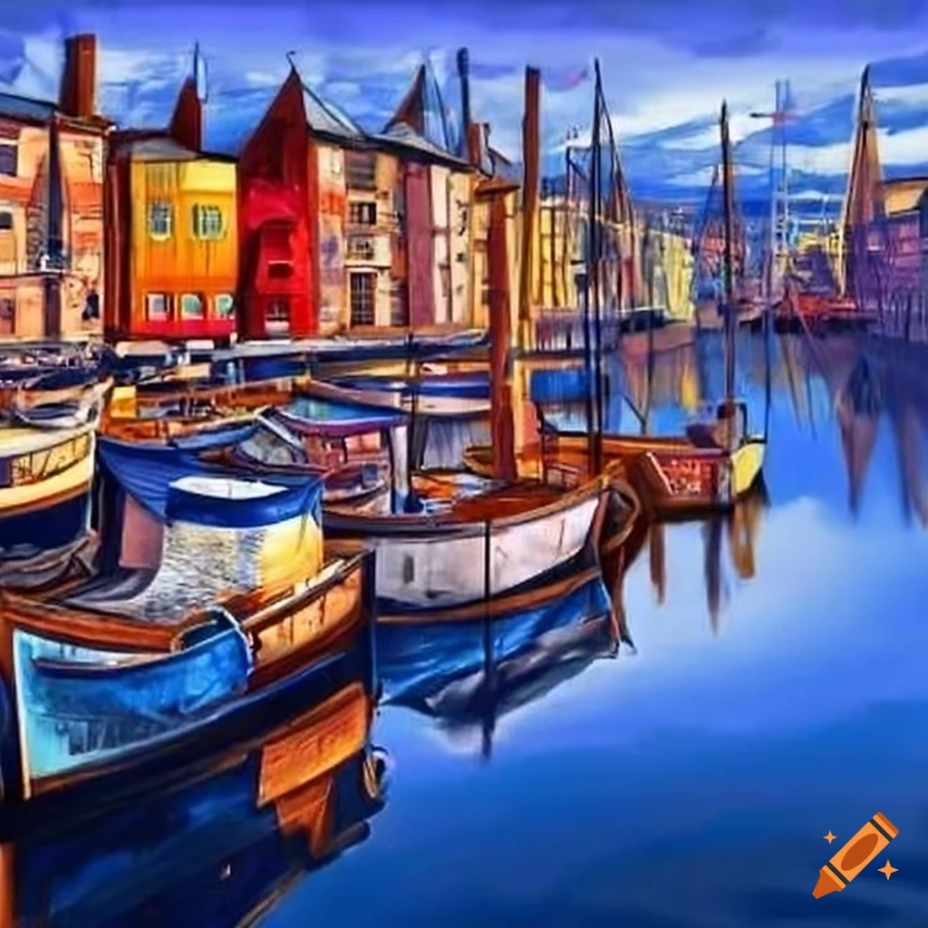 Harbor docks with many boats in a realistic setting on Craiyon