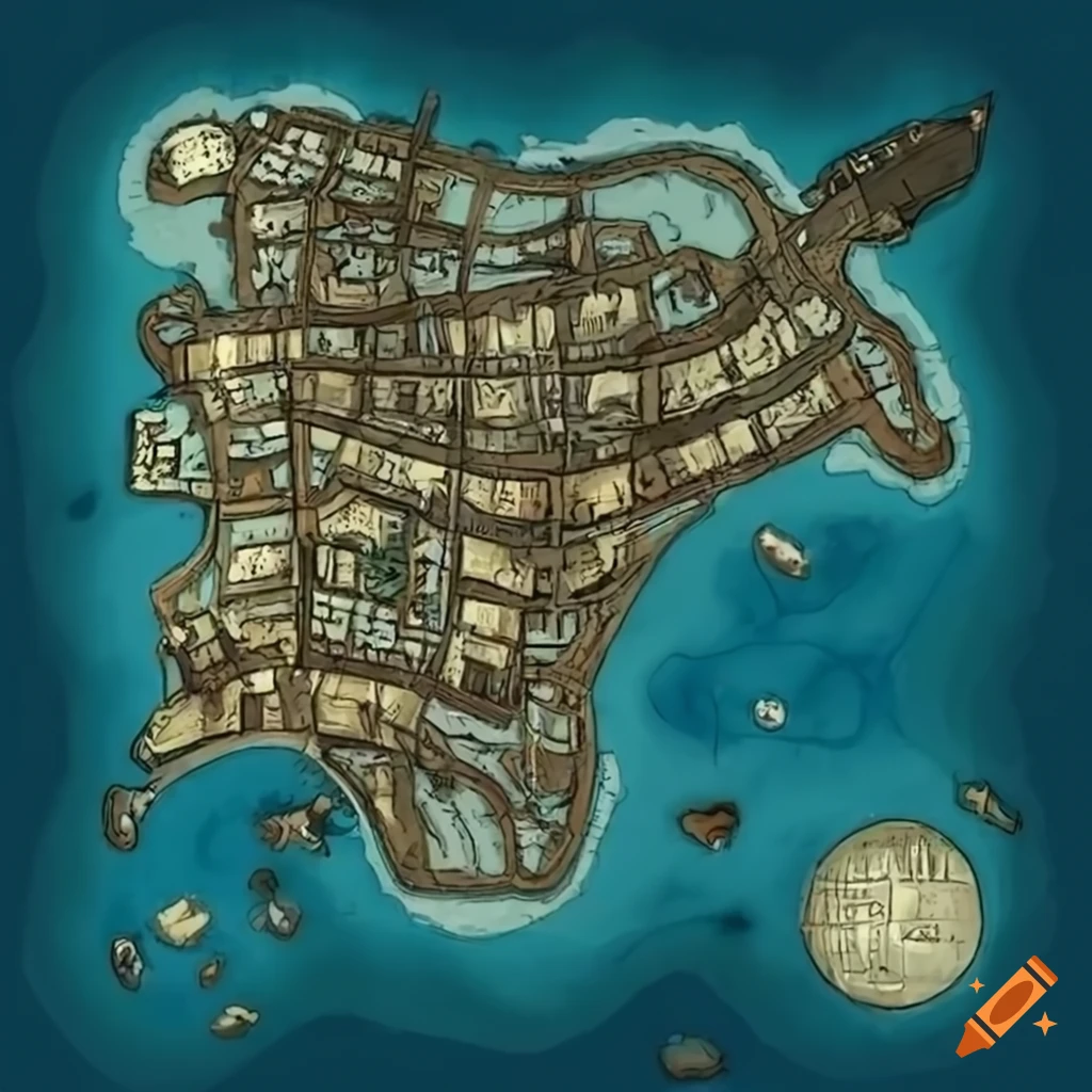 Detailed city map in d&d style on Craiyon