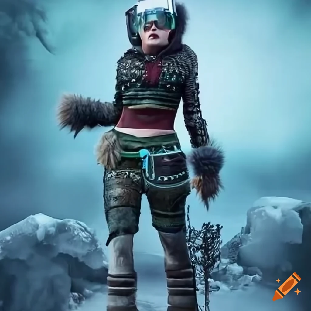 Frost Punk female character in fur-lined coat and thermal punk attire ...