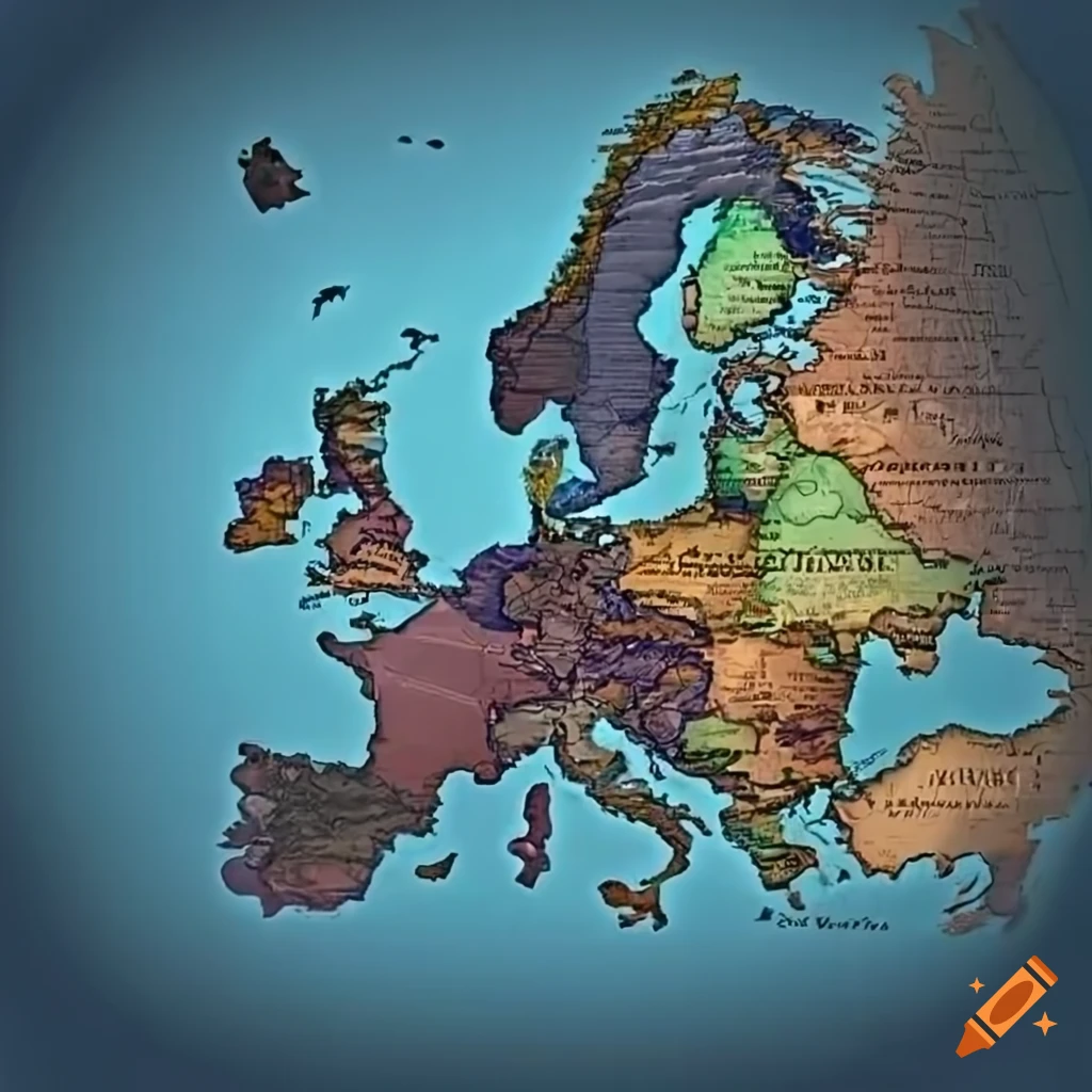 Accurate map of europe with labeled countries and capital cities on Craiyon
