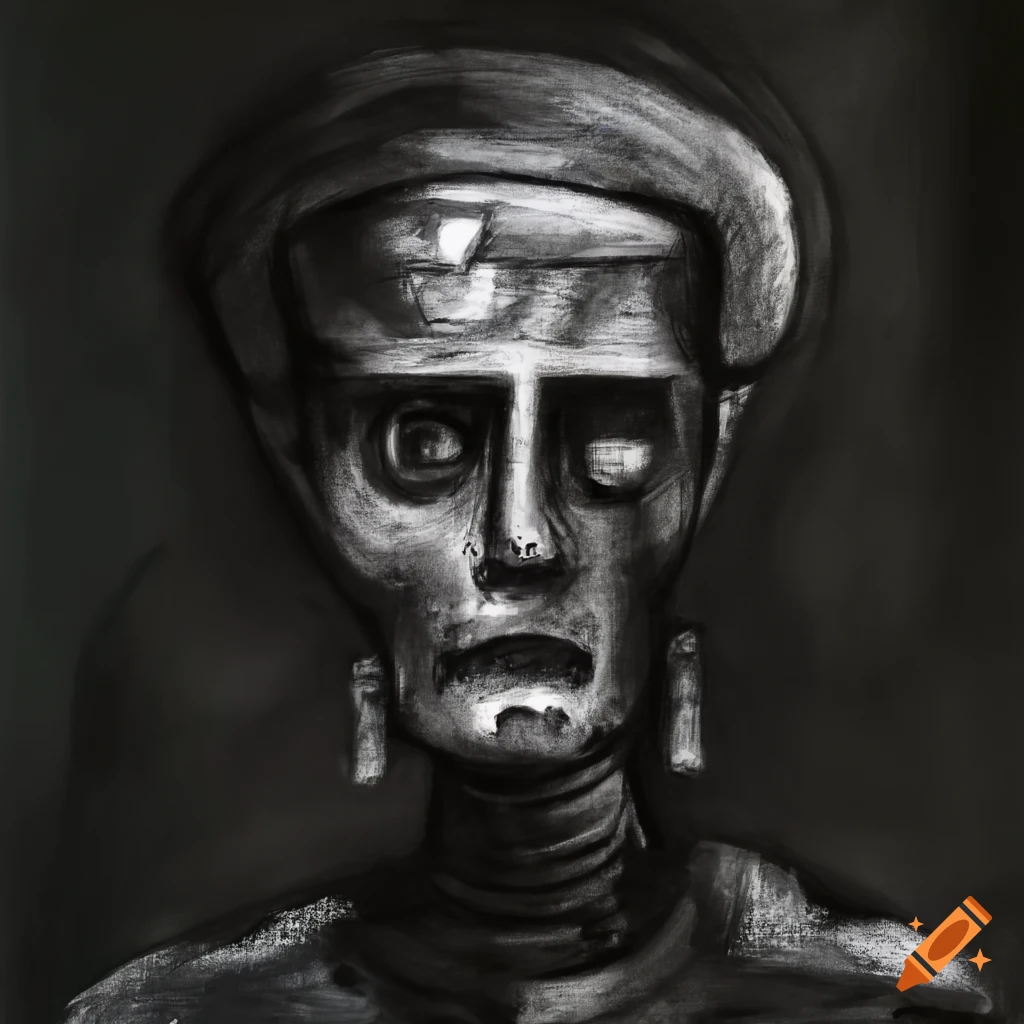 Polish robot sketched in charcoal on Craiyon