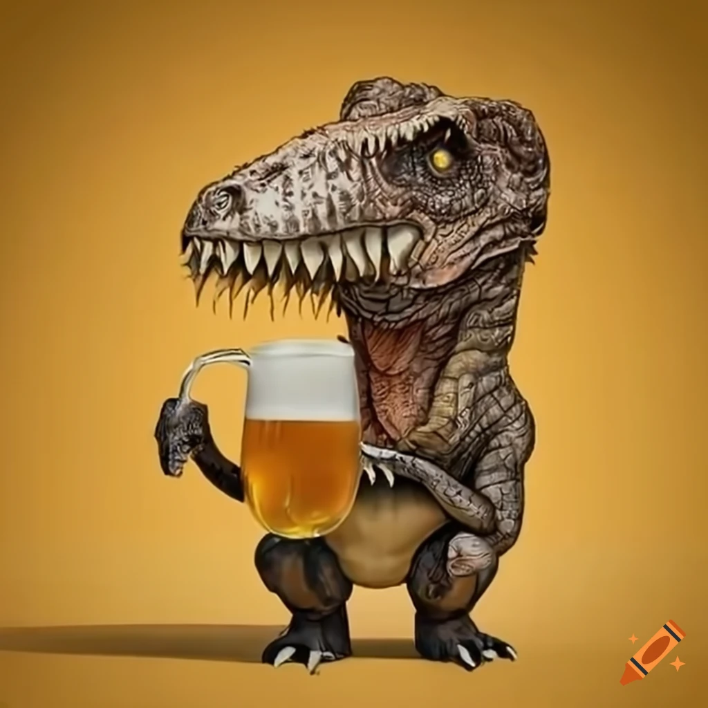 T-rex holding a beer mug on Craiyon